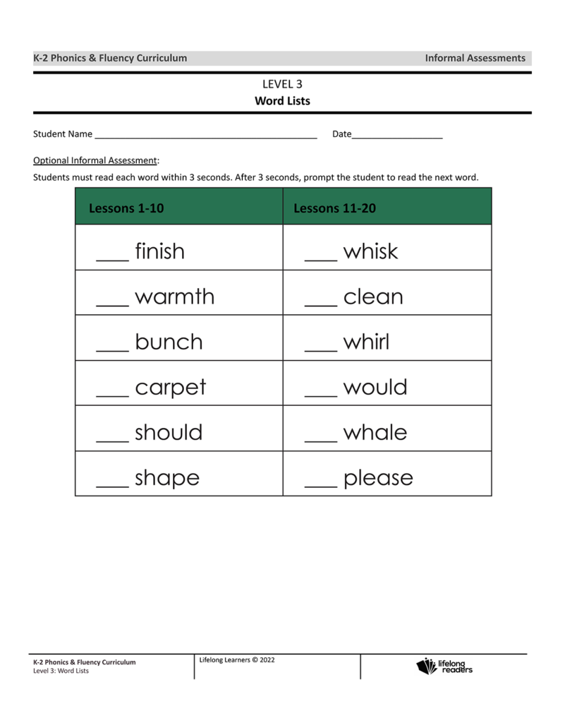 Phonics & Fluency Curriculum – Lifelong Readers